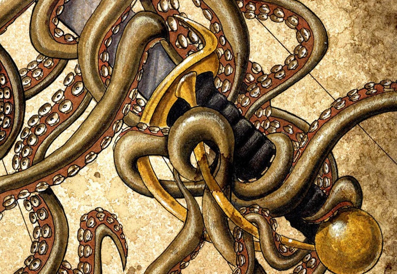 Kraken on A Sword Artwork Octopus Sword Pirates and - Etsy