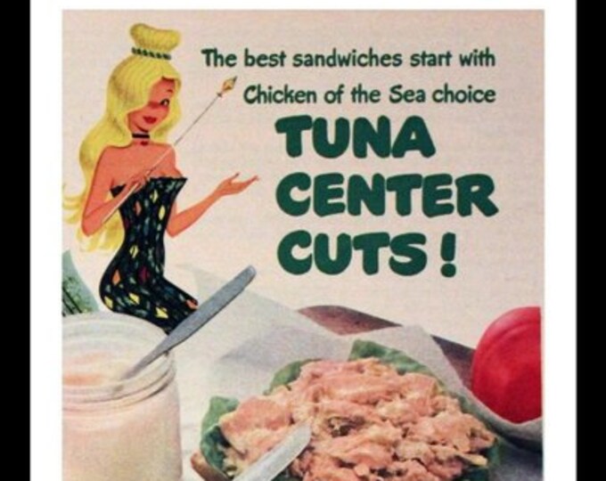 1954 Chicken of the Sea Tuna Ad With Mermaid Wall Art Kitchen Decor ...