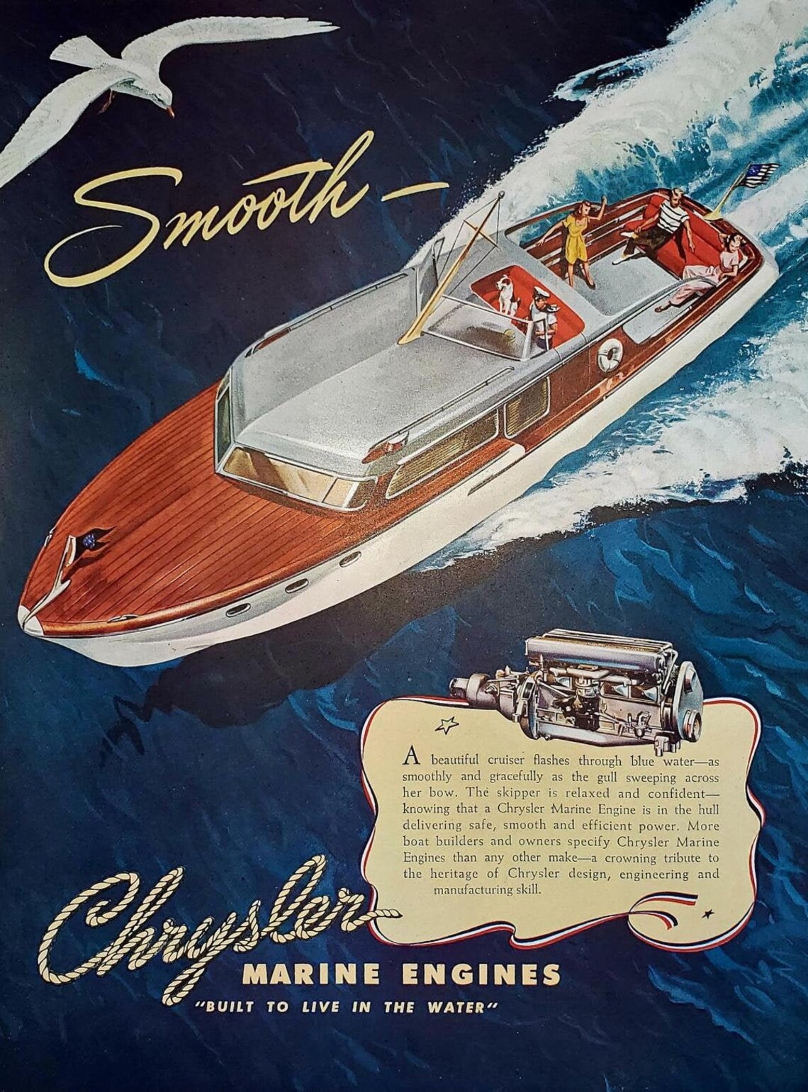 1947 Chrysler Marine Engines Ad Boat Full Color Wall Art | Etsy