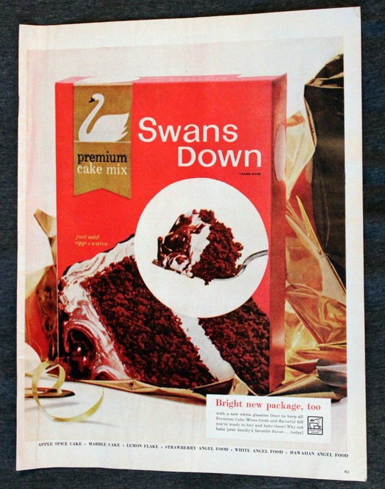 1961 Swans Down Cake Mix Ad Chocolate White Frosting Retro | Etsy