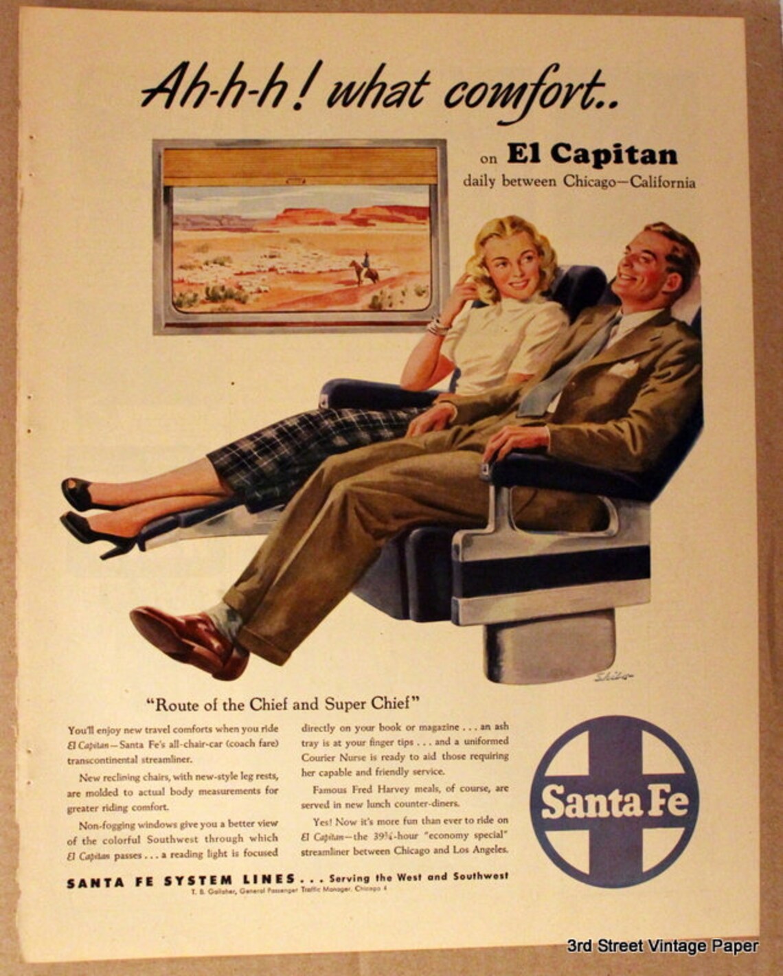 1948 El Capitan Train Ad w Santa Fe Railroad Wall Art | Etsy