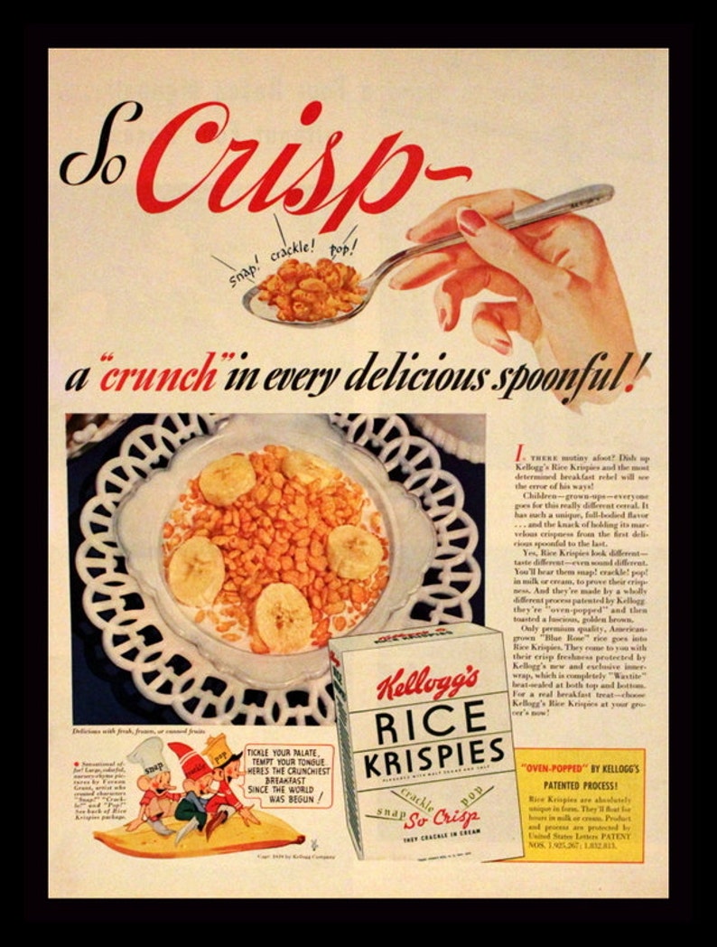 1939 Rice Krispies Cereal Ad Snap Crackle Pop Kelloggs Etsy