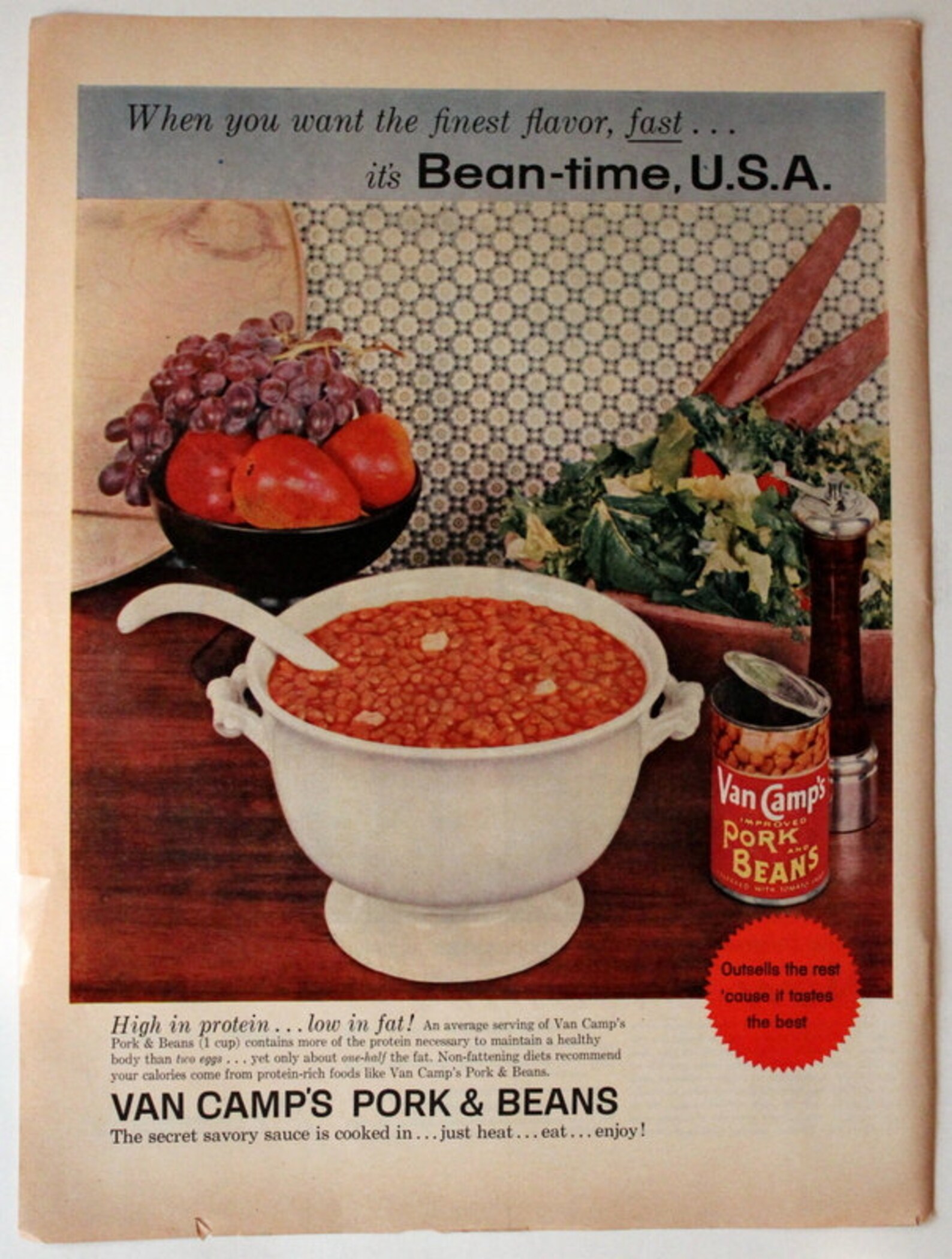 1957 Van Camp's Pork & Beans Ad with Bean Pot Wall Art | Etsy