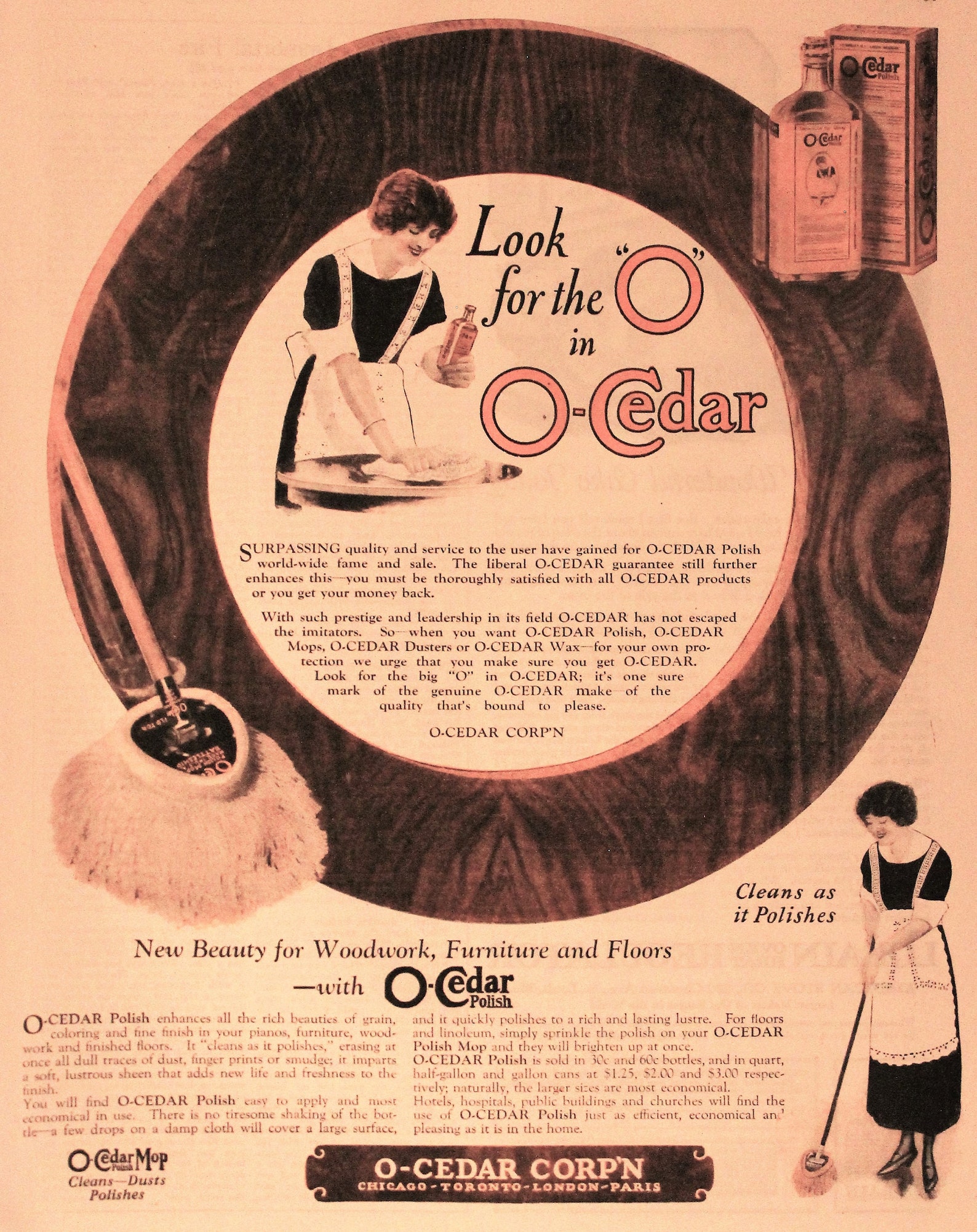 1924 O Cedar Cleaning Products Ad w Mop Polish Wall Art | Etsy