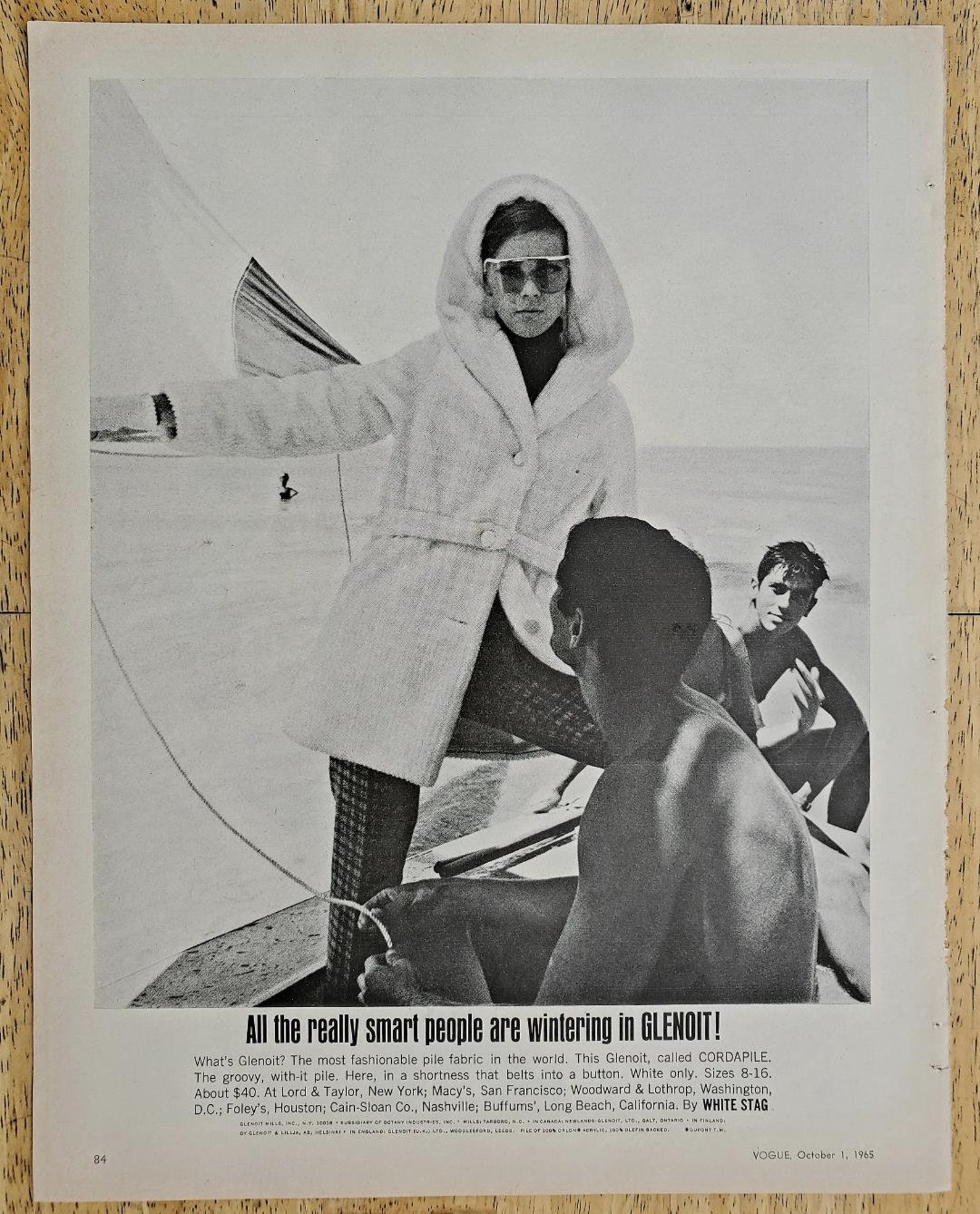 1965 Glenoit Fabric Ad w Mod Coat Cordapile White Stag | Etsy