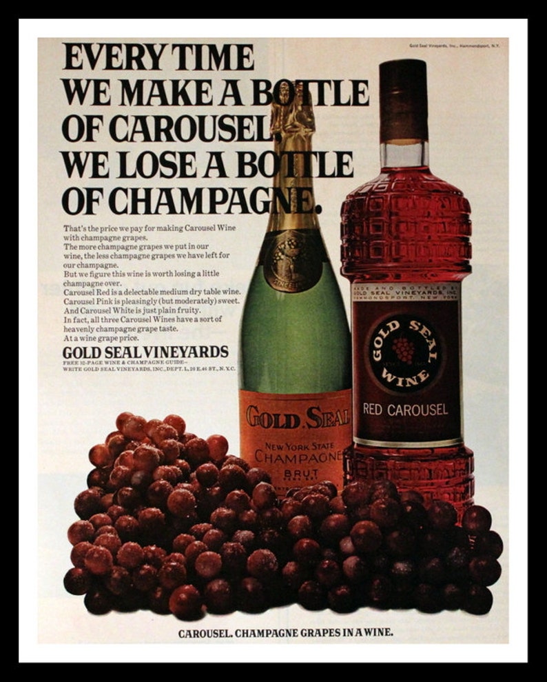 1967 Gold Seal Red Carousel Wine & Gold Seal Champagne Ad | Etsy