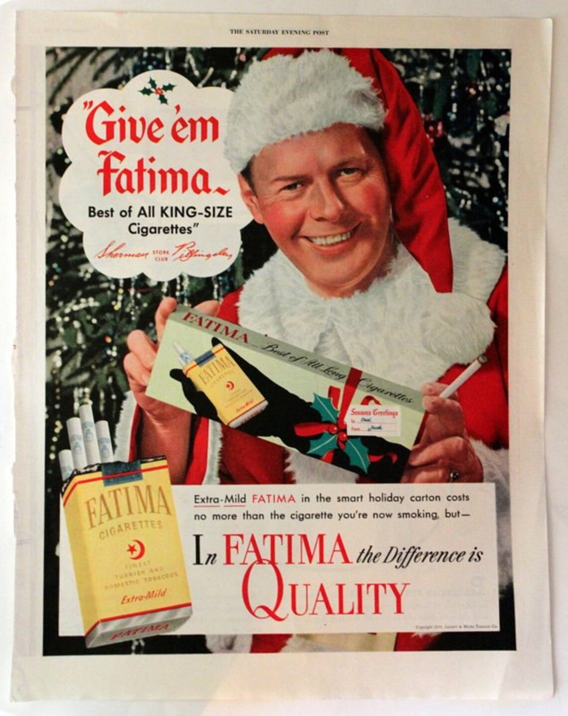 1951 Fatima Cigarettes Ad Santa Claus Christmas Wall Art | Etsy
