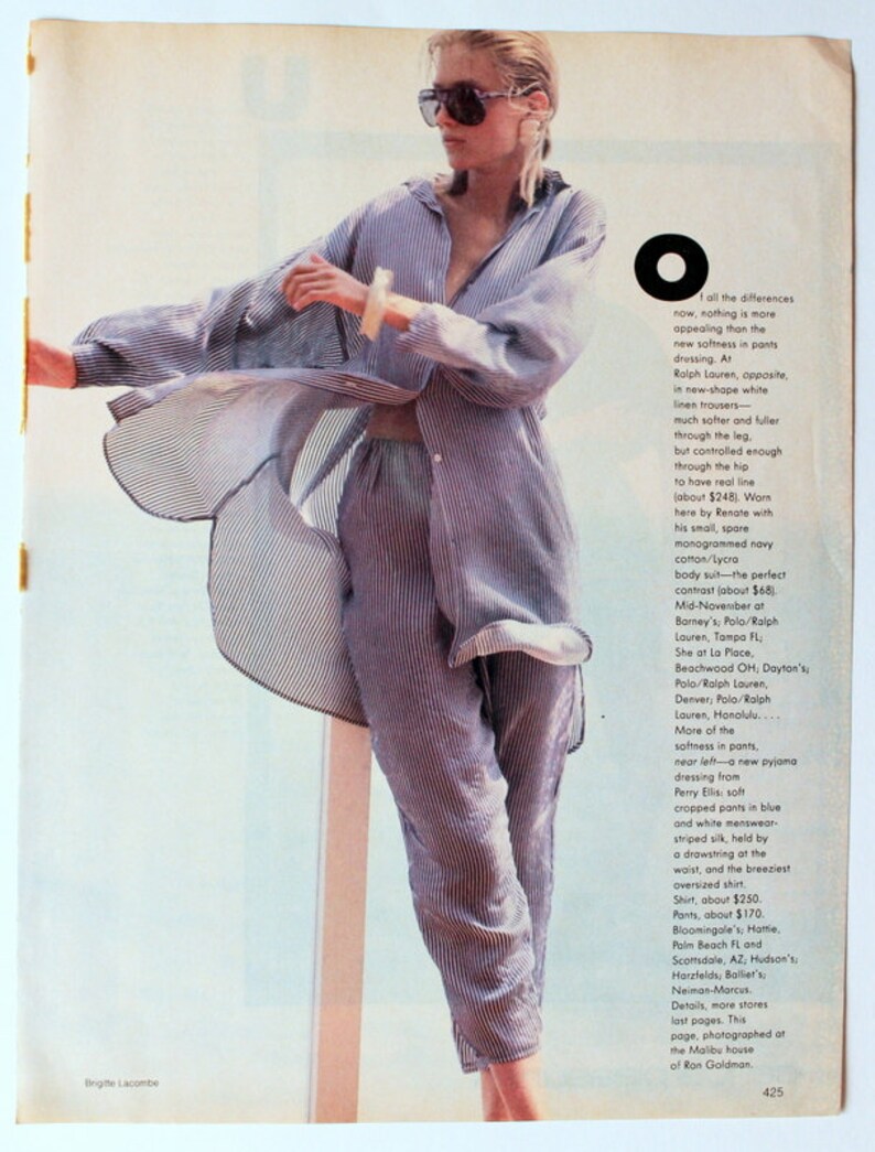 1983 Vogue Fashion Page Ad Perry Ellis Pajamas Blue & | Etsy