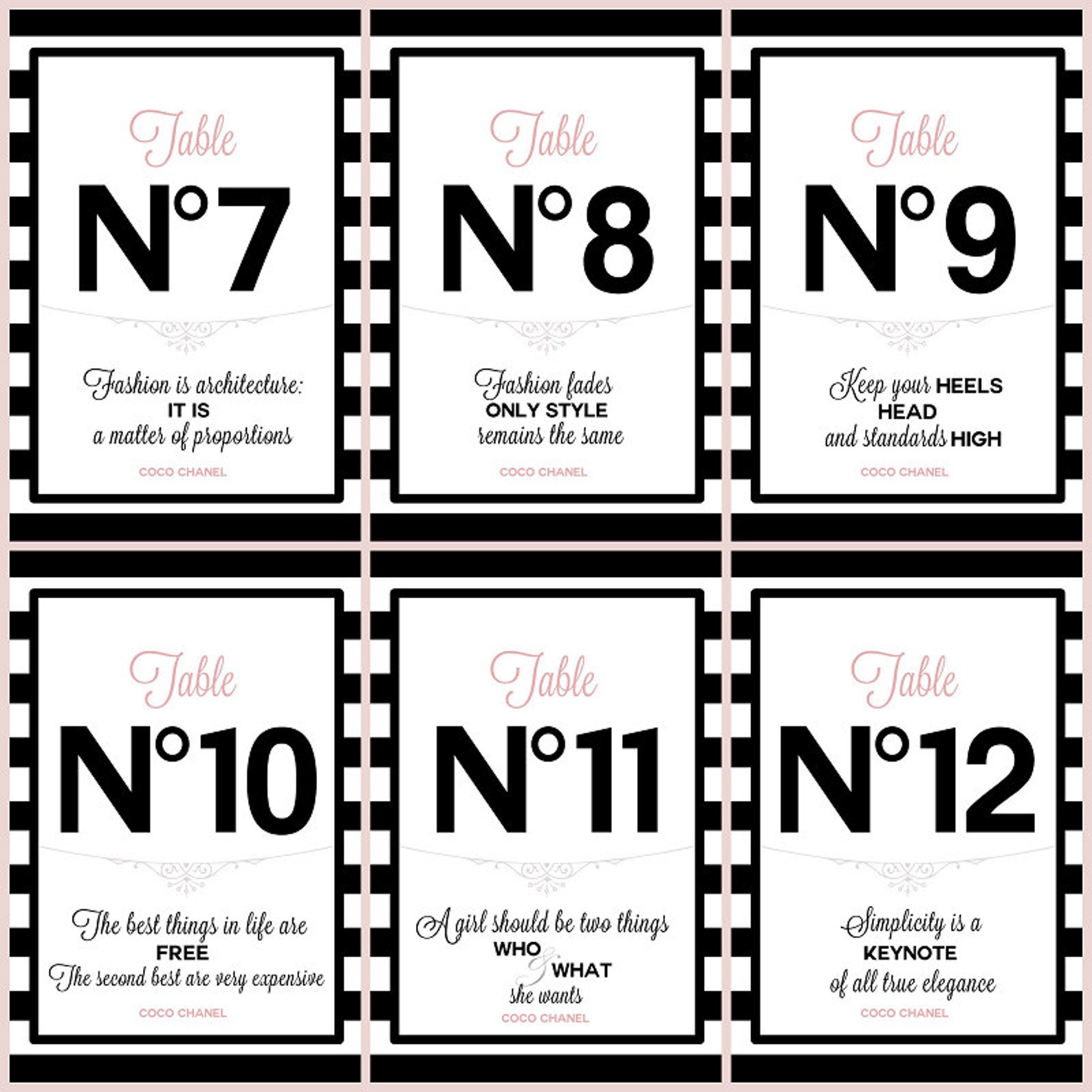 Digital PRINTABLE Table Numbers 1-12 With Chanel Quotes - Etsy