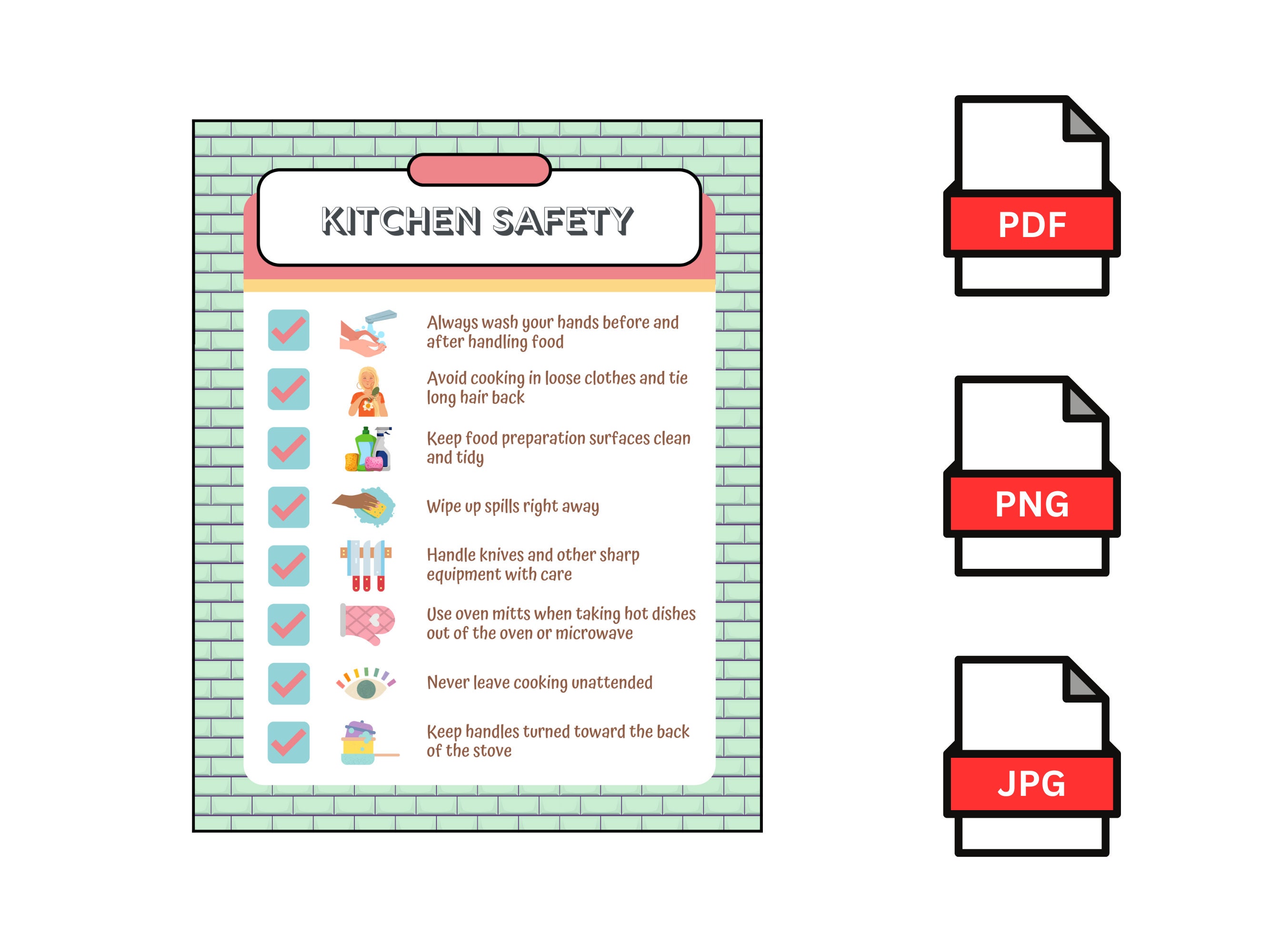 Kitchen Safety Art Print, Instant Download Printable Home Decor, Wall ...