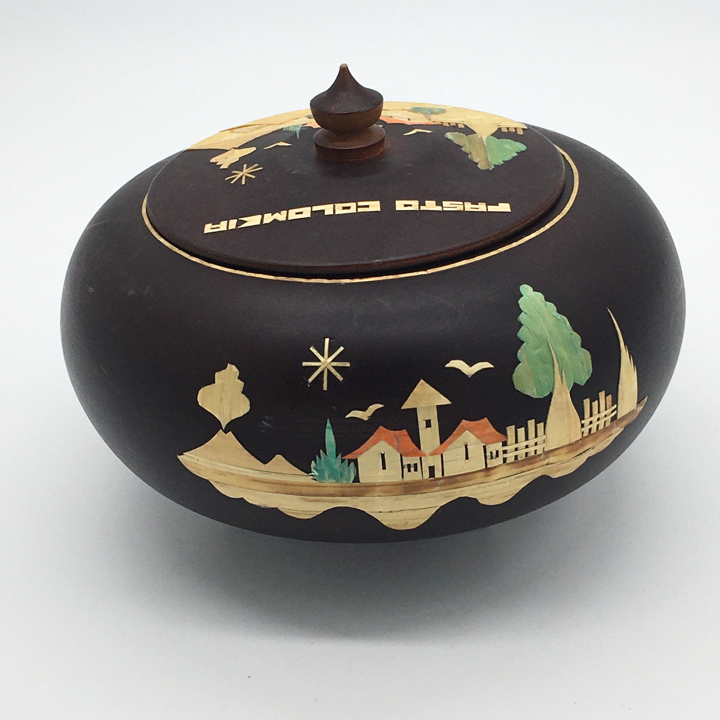 Hand Made Solid Carved Wood Bowl Urn Trinket Box Latin America "pasto ...