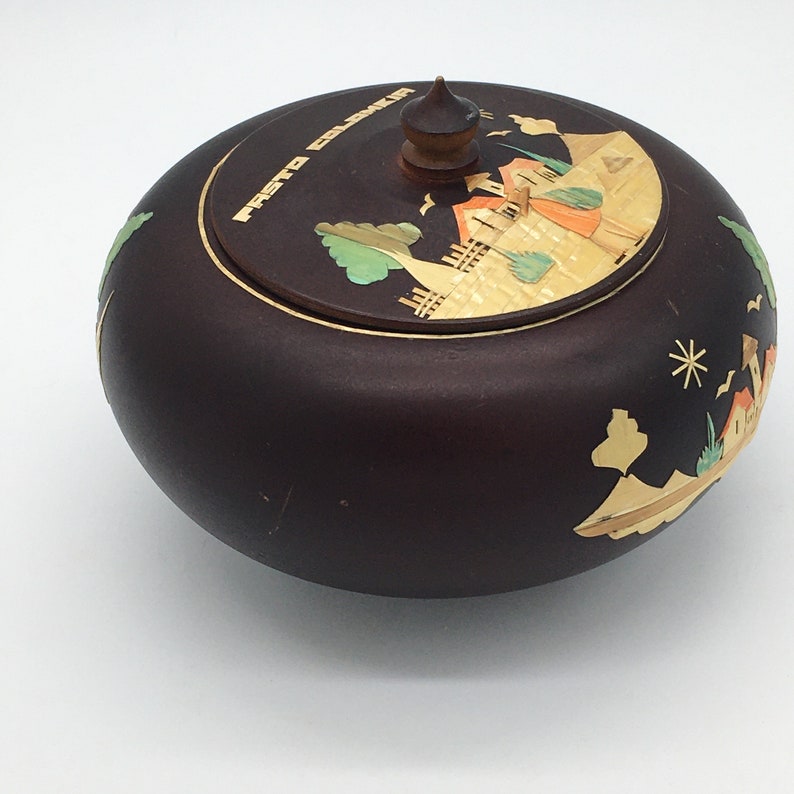 Hand Made Solid Carved Wood Bowl Urn Trinket Box Latin America "pasto ...
