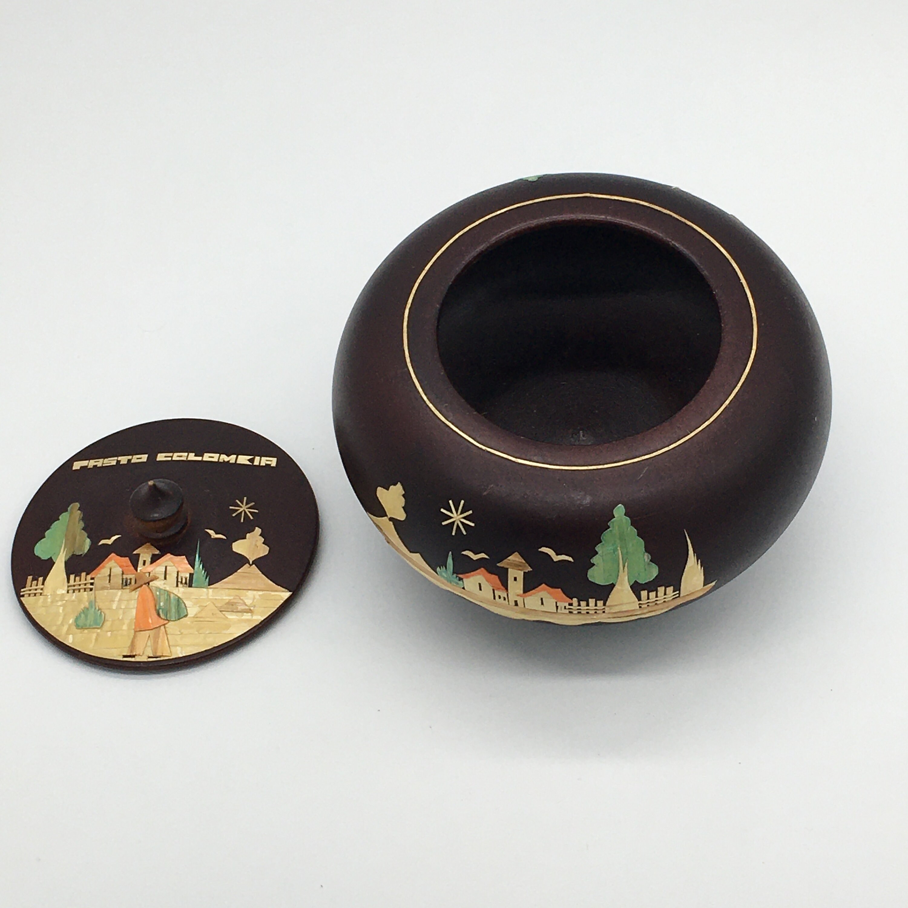 Hand Made Solid Carved Wood Bowl Urn Trinket Box Latin America "pasto ...