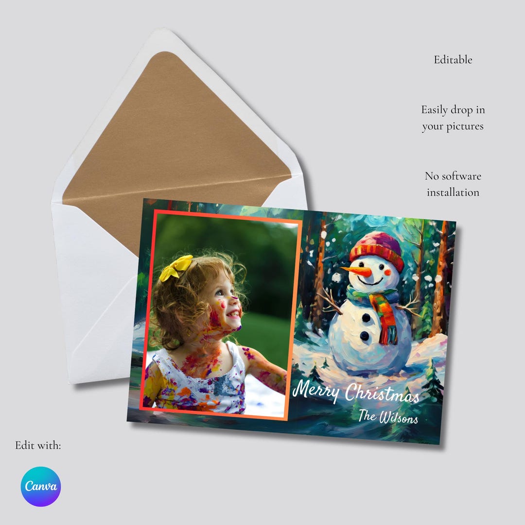 Snowman Photo Christmas Card Template: Family Holiday Card (canva ...