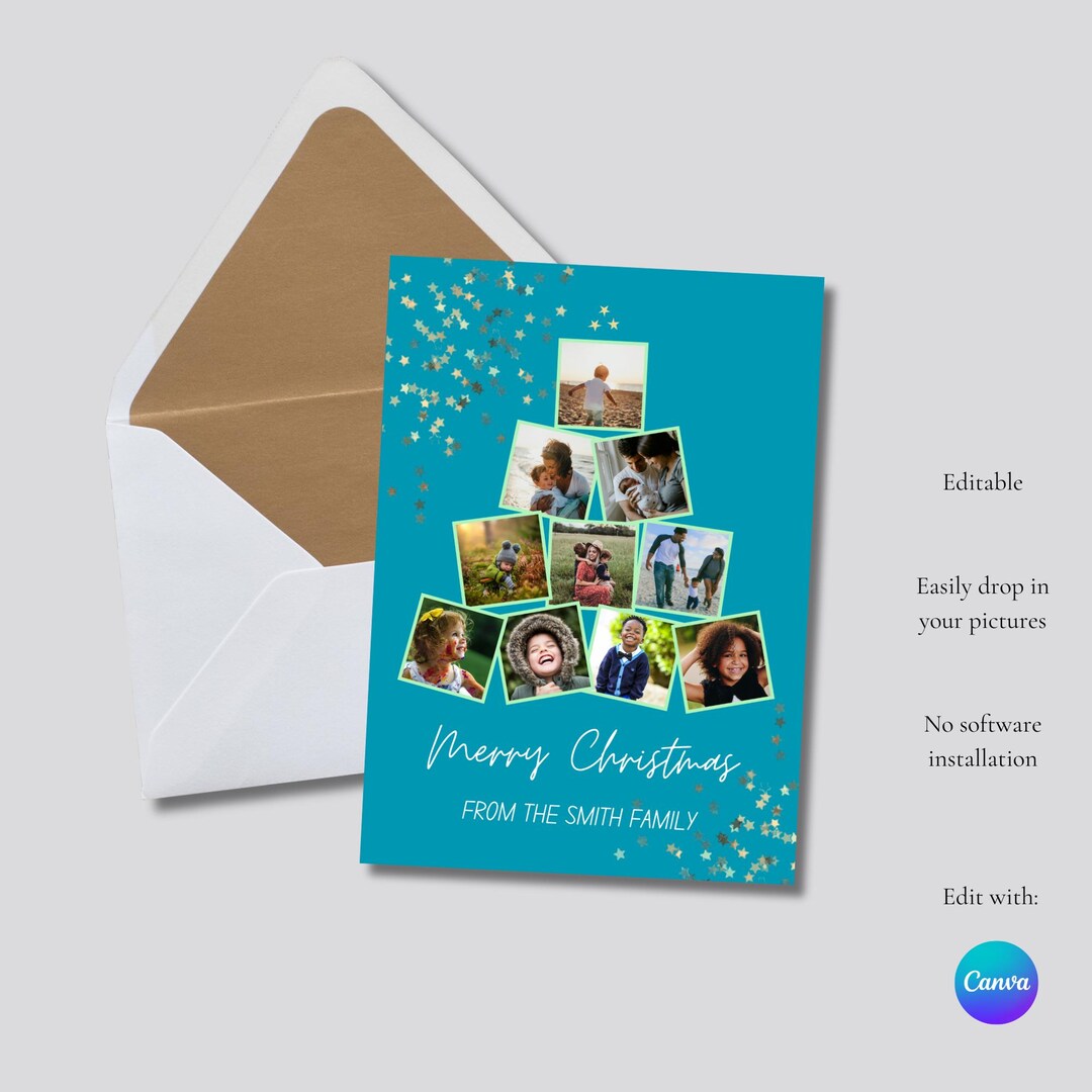 Tree Photo Collage Template, Canva, Christmas Photo Card Template ...