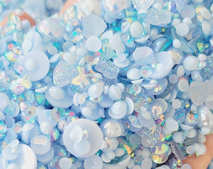 Fantasy Mix #2 Baby Blue AB Flatback Pearls Half Round Pearls Assorted ...