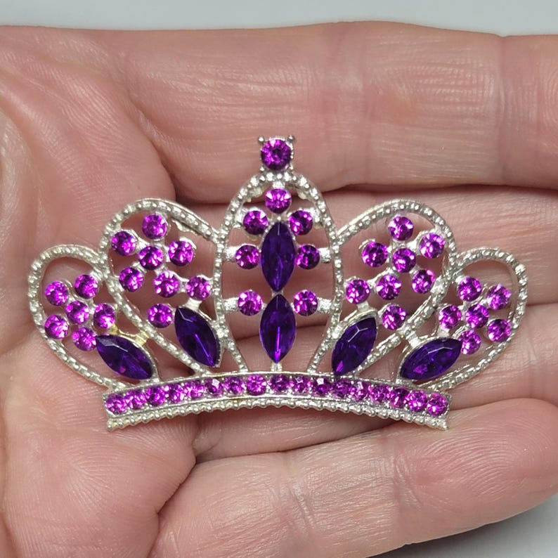 Tiara Purple and Magenta Gold Metal Rhinestone Crown Embellishment ...