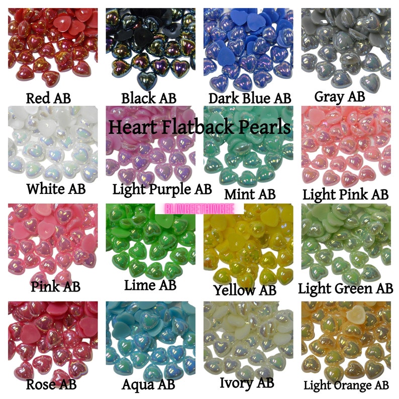 HEART Flatback AB Pearls Choose Size and Color 8mm 10mm 12mm Hearts ...