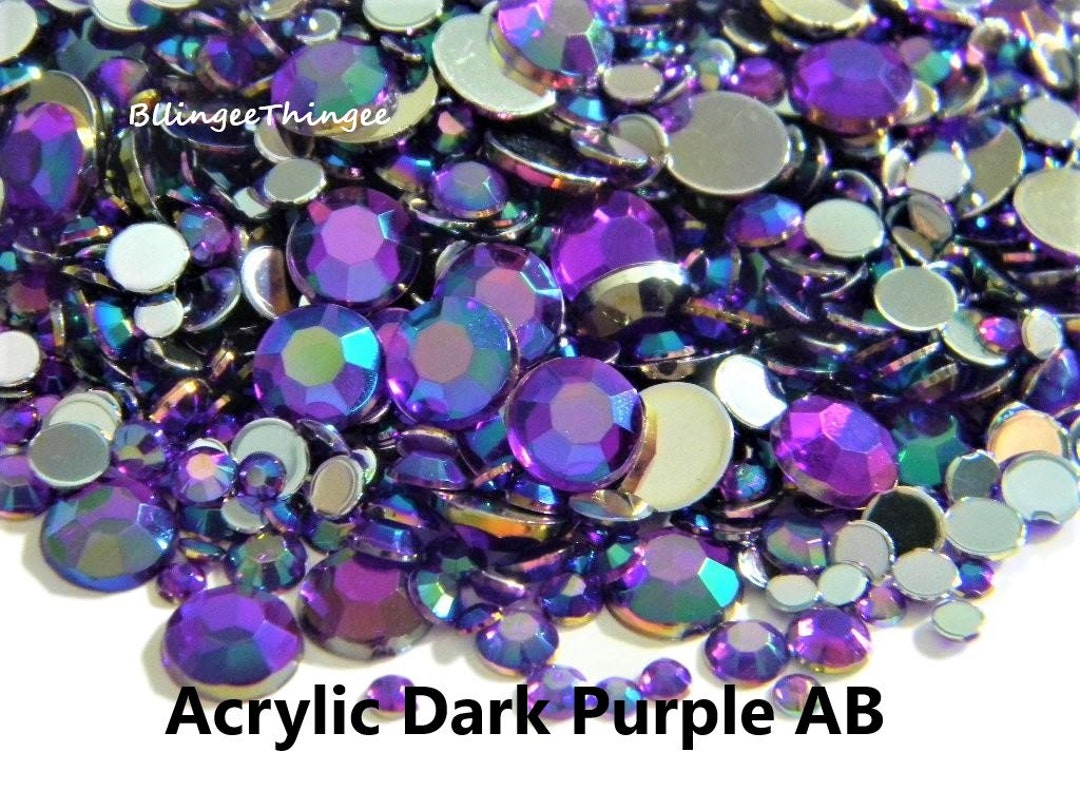 ACRYLIC Dark Purple AB Flatback Rhinestones Nonhotfix Faceted Sparkly ...