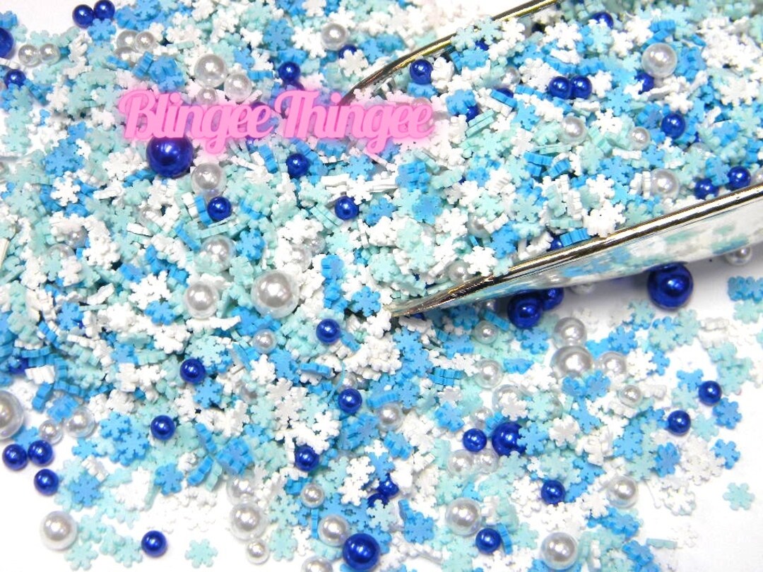 Winter Blue White Snowflakes Non Pareil Caviar Beads Polymer Clay Fake ...