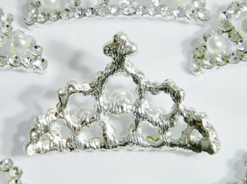 Small Tiara Silver Metal Rhinestone Faux Ivory Pearl Crown - Etsy