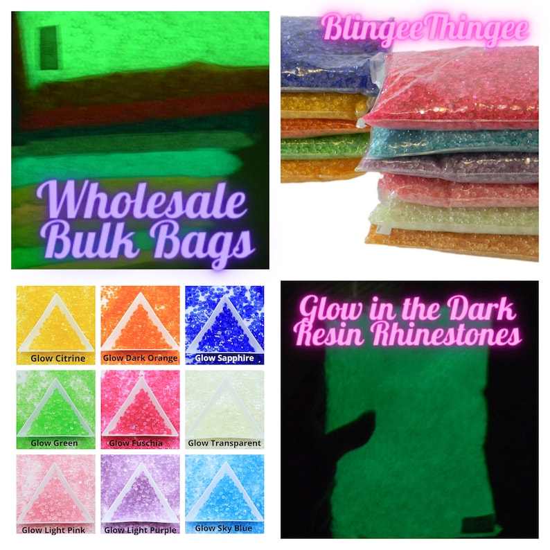 Wholesale Bulk Bags Glow in the Dark Resin Rhinestones Flatback Bling ...