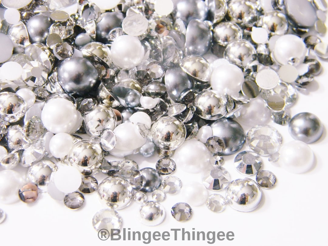 Mixed Sizes Colors Silver Gray White Flatback Faux Pearls Clear Gray ...