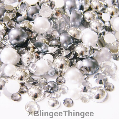 MIXES Rhinestones and Pearls Mixed 30 GRAMS Flatback Faux Half | Etsy