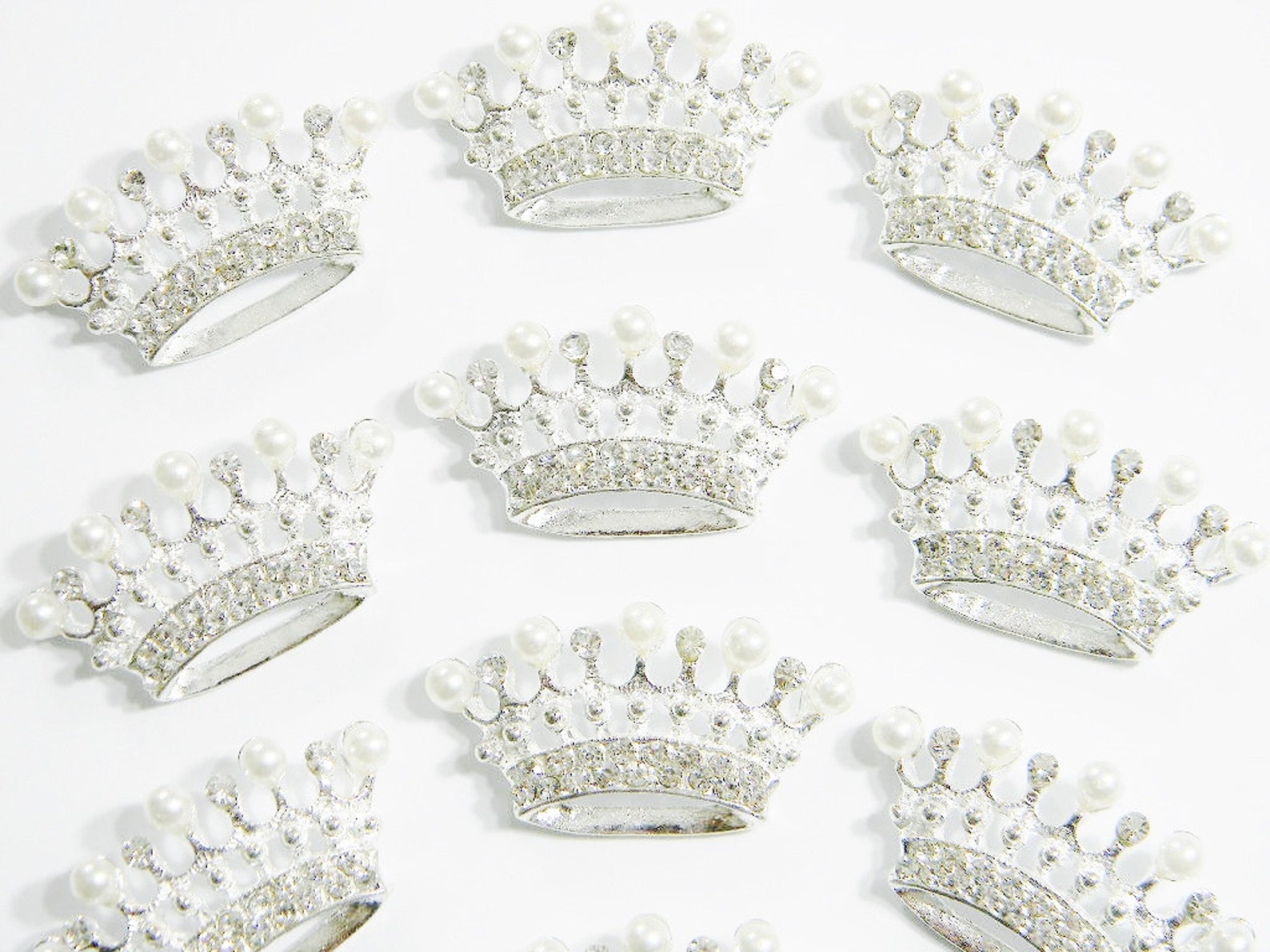 Small Tiara Silver Metal Rhinestone Faux Ivory Pearl Crown ...