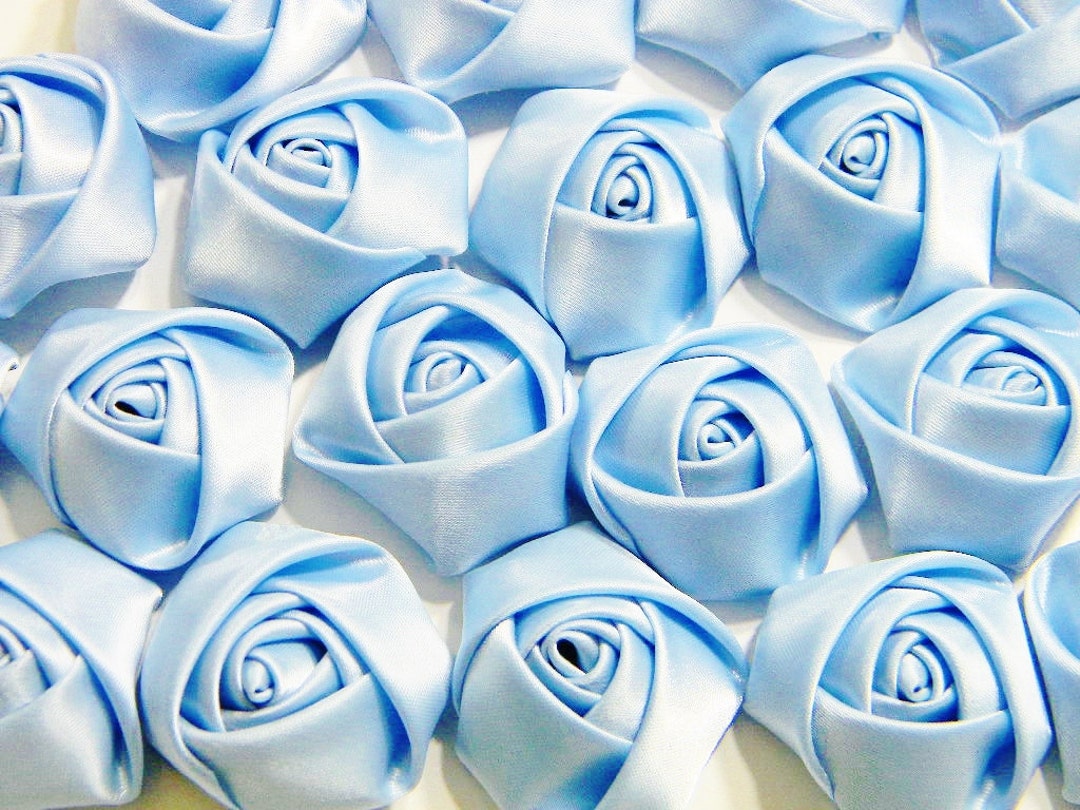 SALE Light Blue Satin Roses Mini Small Ribbon Rosettes Rose Bud 1.25 ...