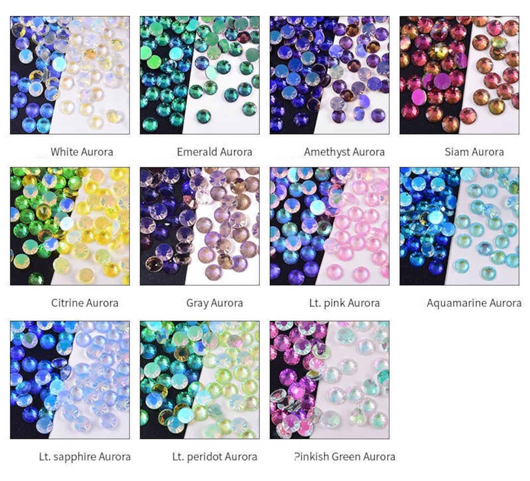 AURORA GLASS Flatback Faceted Rhinestones Choose Color Size Ss6 Ss10 ...