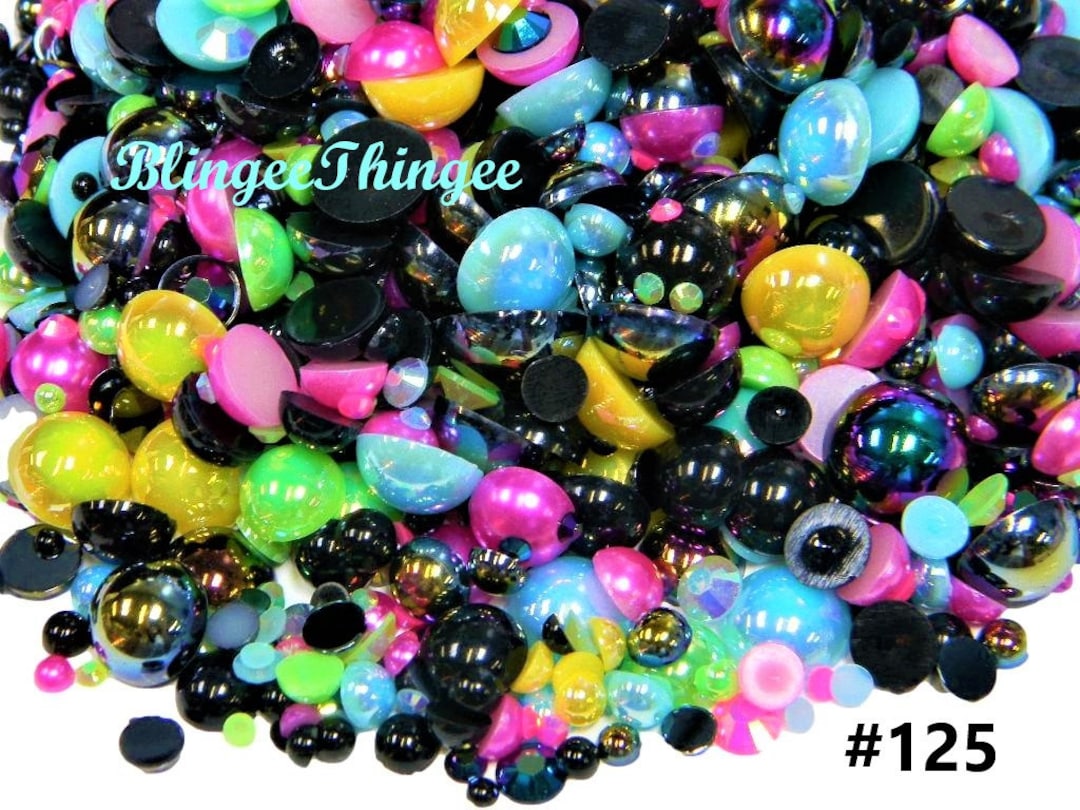 Mixed Sizes Colors Flatback Faux Half Round AB Pearls Resin Rhinestones ...