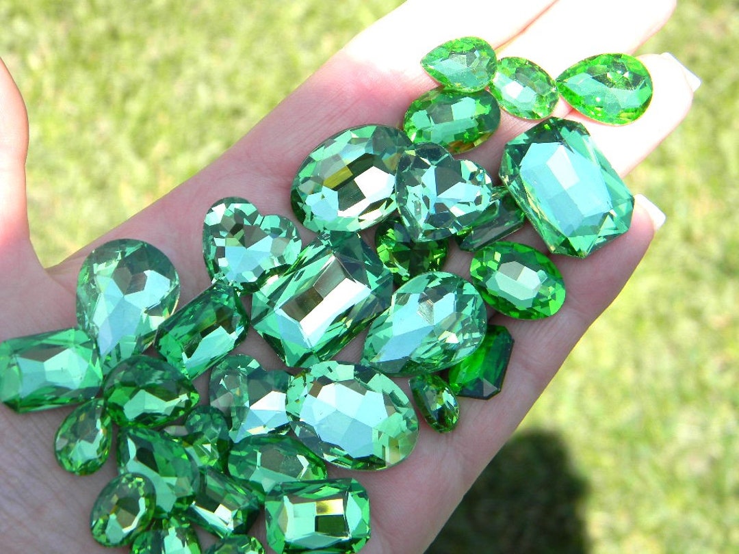 PERIDOT Glass Point Back Gems Jewels Rhinestones Hearts Teardrop ...