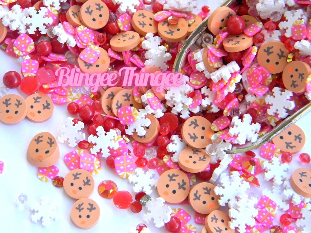 Christmas Reindeer Red Nose White Snowflakes Gems No Hole Beads Polymer ...