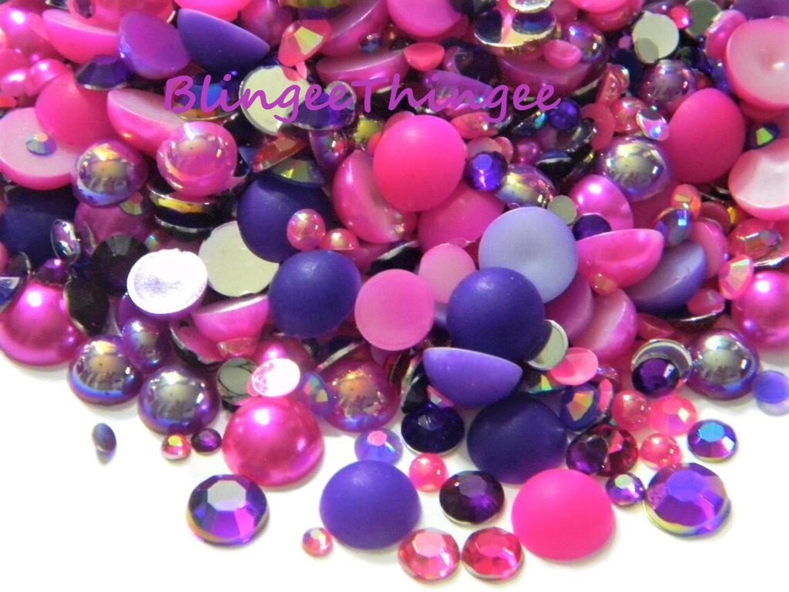 Hot Pink and Dark Purple Mixed Sizes Colors Flatback Faux Half - Etsy