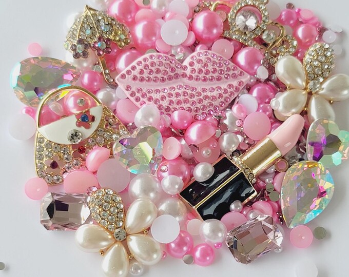 DIY Alloy Gold Crown Tiara Pink Flatback Lipstick Lips Purse Rhinestone ...