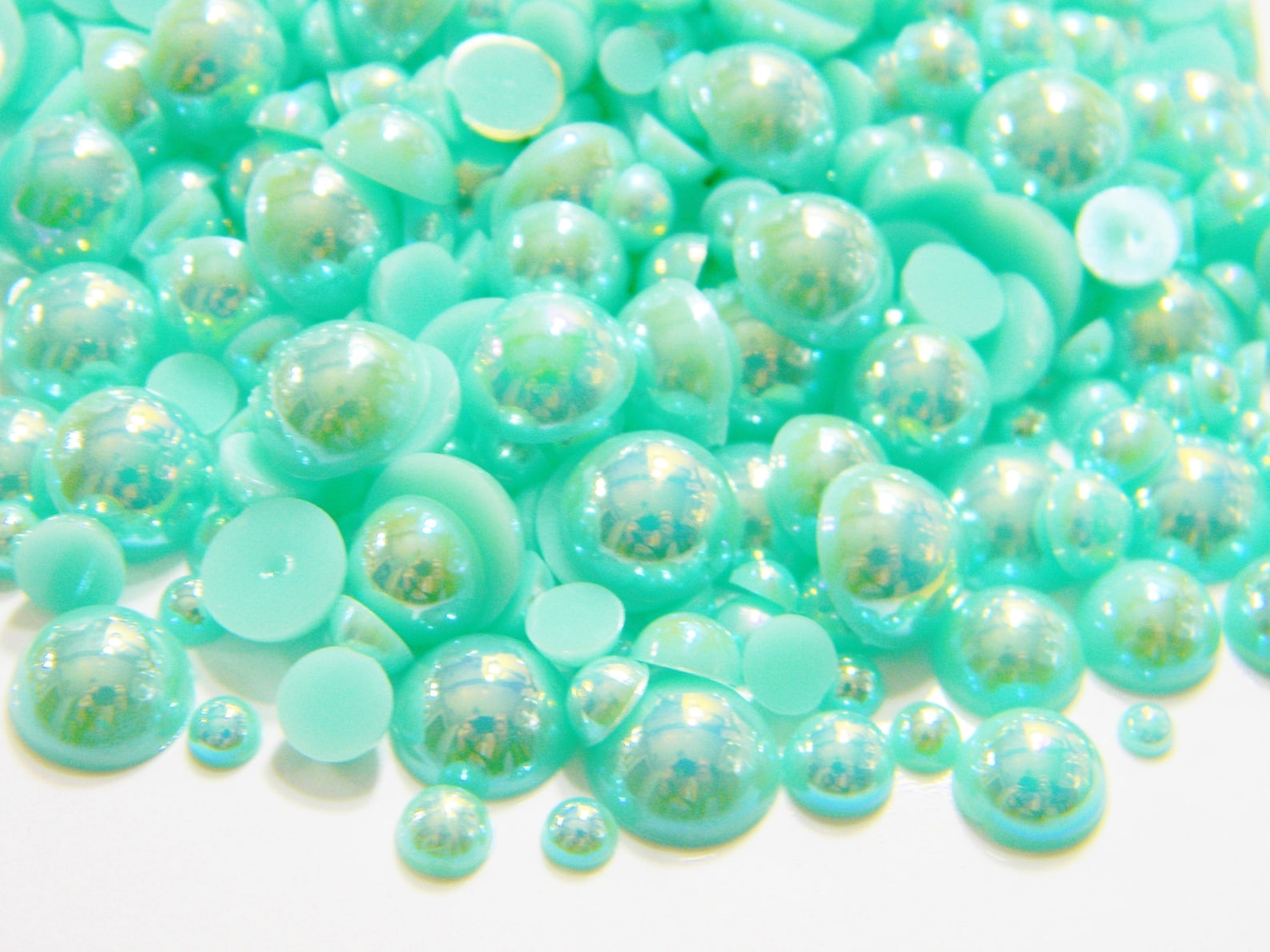 Light Mint Green AB Faux Flatback Half Round Pearls Mixed - Etsy