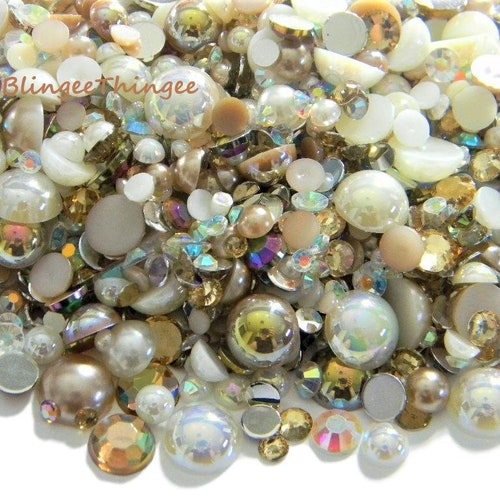 MIXES Rhinestones and Pearls Mixed 30 GRAMS Flatback Faux Half - Etsy