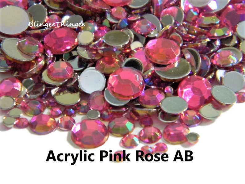 ACRYLIC Pink Rose AB Flatback Rhinestones Nonhotfix Faceted Sparkly ...