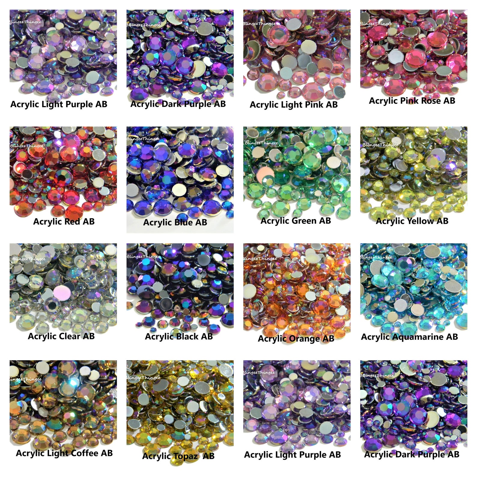 ACRYLIC AB Choose Color Flatback Rhinestones Nonhotfix Faceted Sparkly ...
