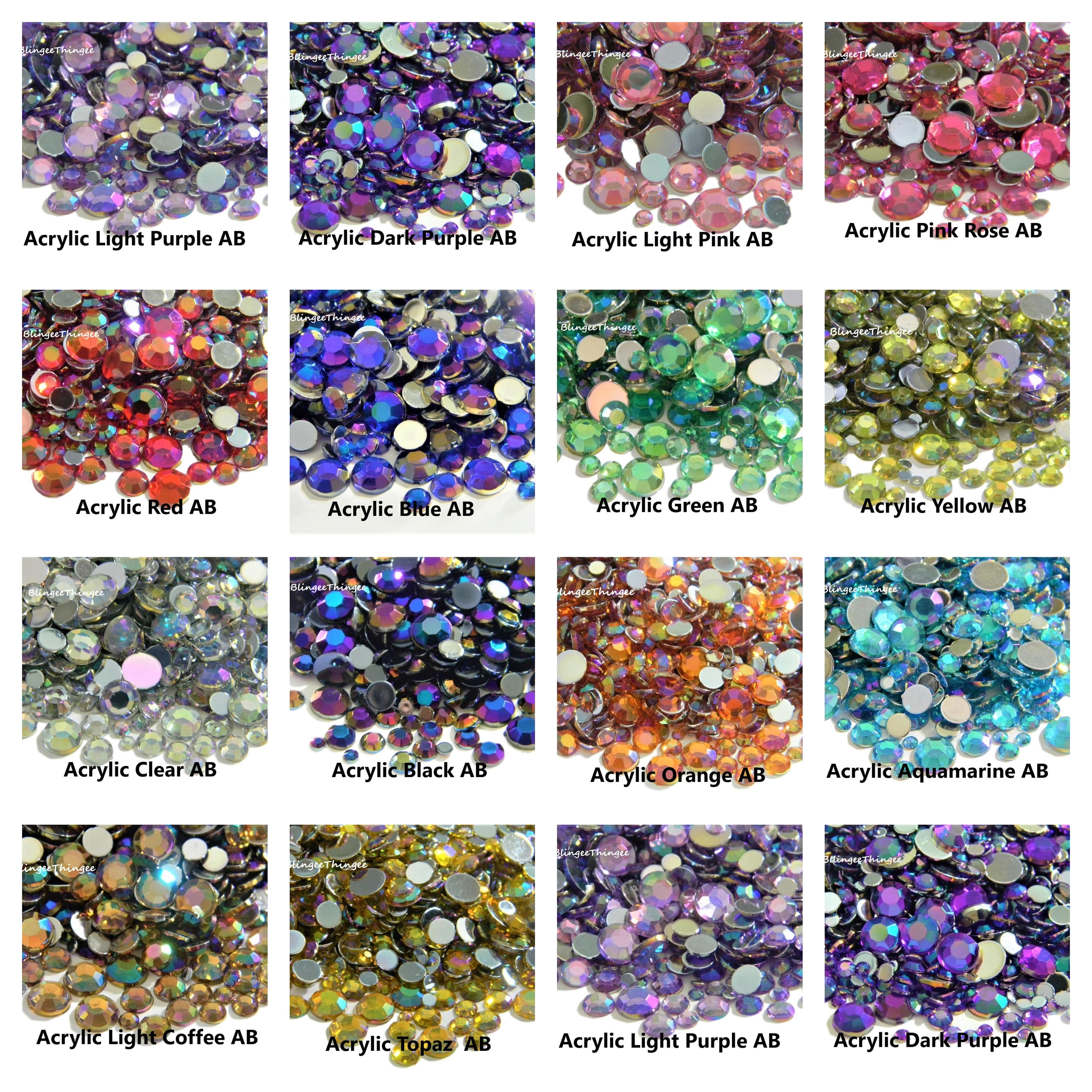 ACRYLIC AB Choose Color Flatback Rhinestones Nonhotfix Faceted Sparkly ...