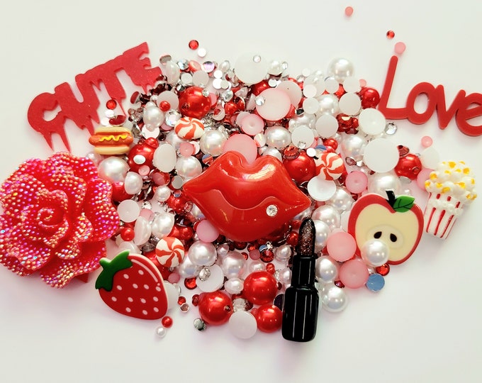 DIY Big Red Lips Flatback Hot Resin Kawaii Cabochon Phone Case Decoden ...