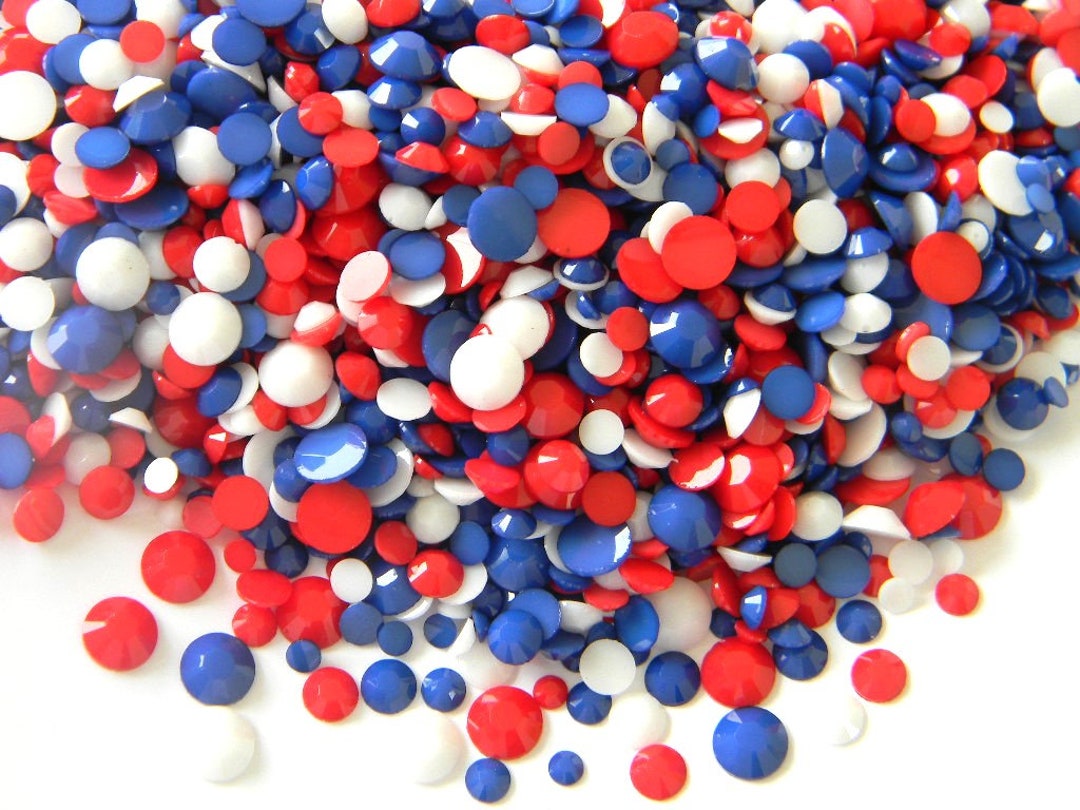1500 Red White and Blue Opaque Mixed Sizes Colors Flatback Resin ...