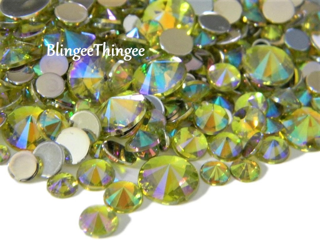 POINT FACE Yellow AB Pointed Face Round Flatback Acrylic Nonhotfix ...