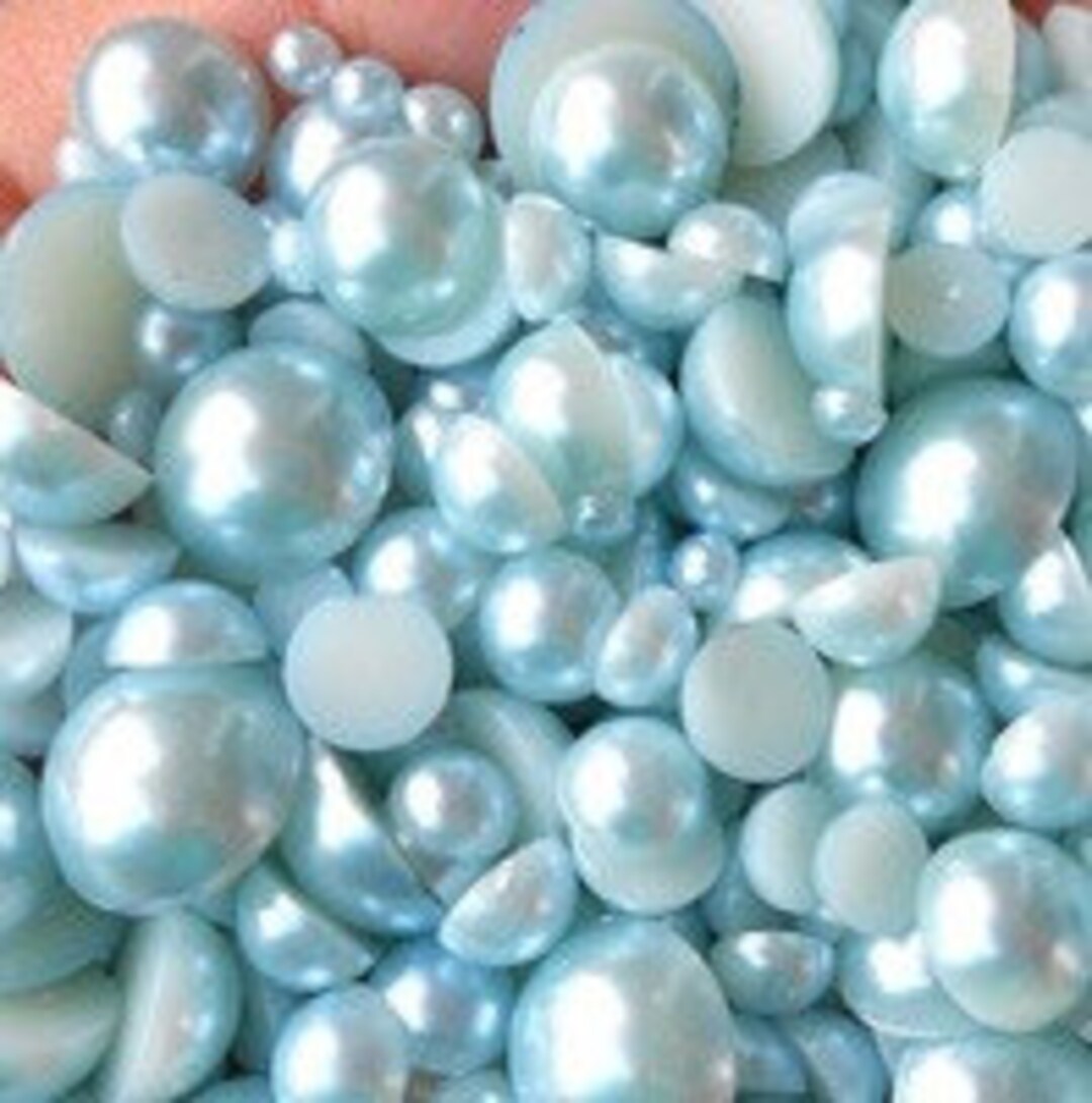 Light Blue Mixed Sizes Flatback Half Round Pearls Cabs Embellishments 3 ...