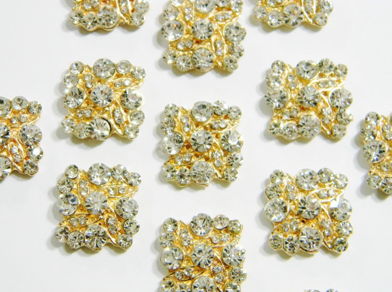 20mm Square Gold Metal Crystal Clear Rhinestone Flatback | Etsy