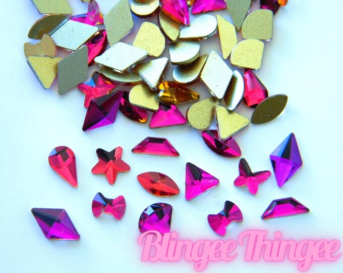 VOLCANO ASSORTED Shapes Nail Art Gems Flatback Faceted Rhinestone Gem ...