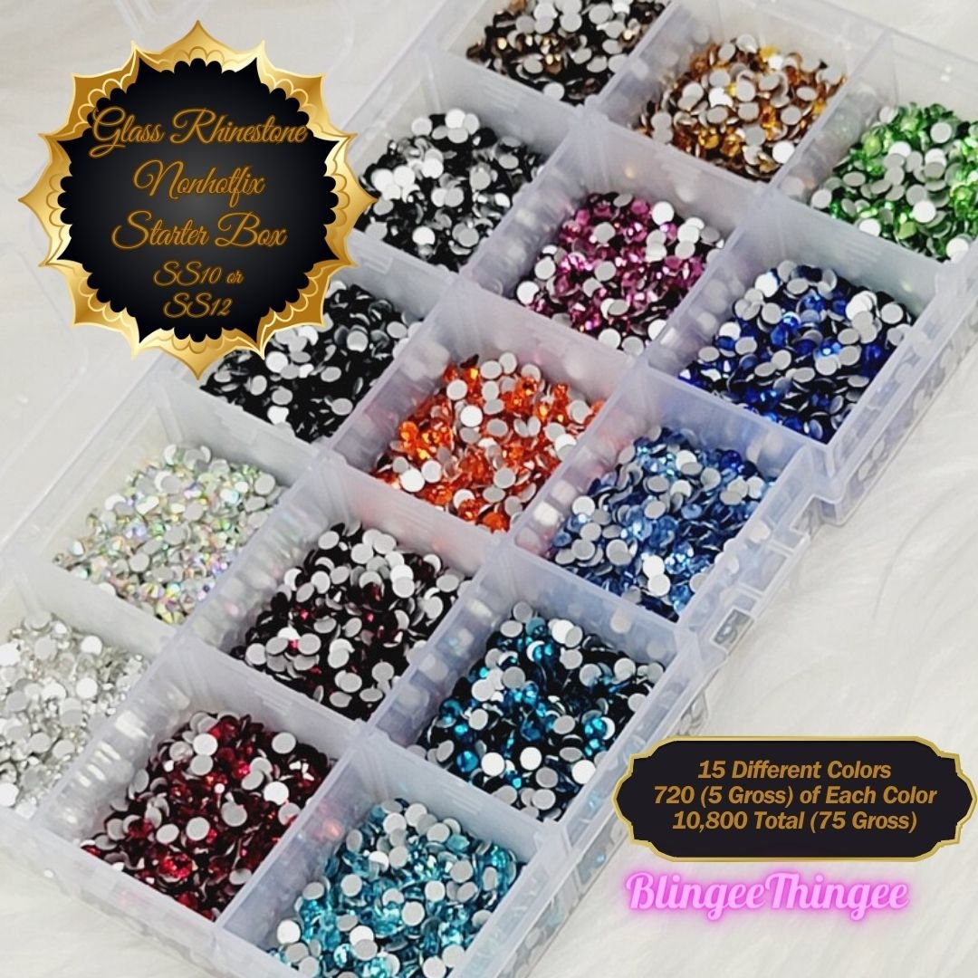 10,800 SS10 OR SS12 3MM Glass Rhinestones Storage Box Container Bling Kit Set Perfect for ...