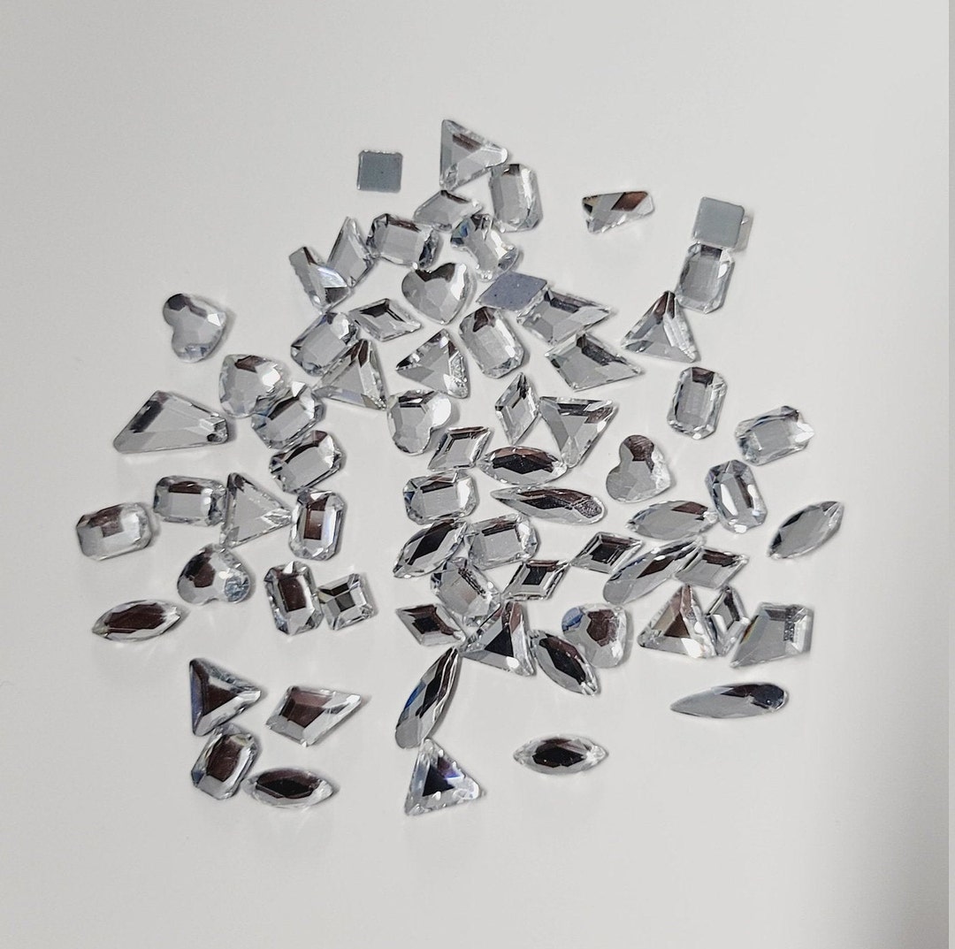 CRYSTAL CLEAR HOTFIX Assorted Shapes Nail Art Gems Flatback Faceted ...