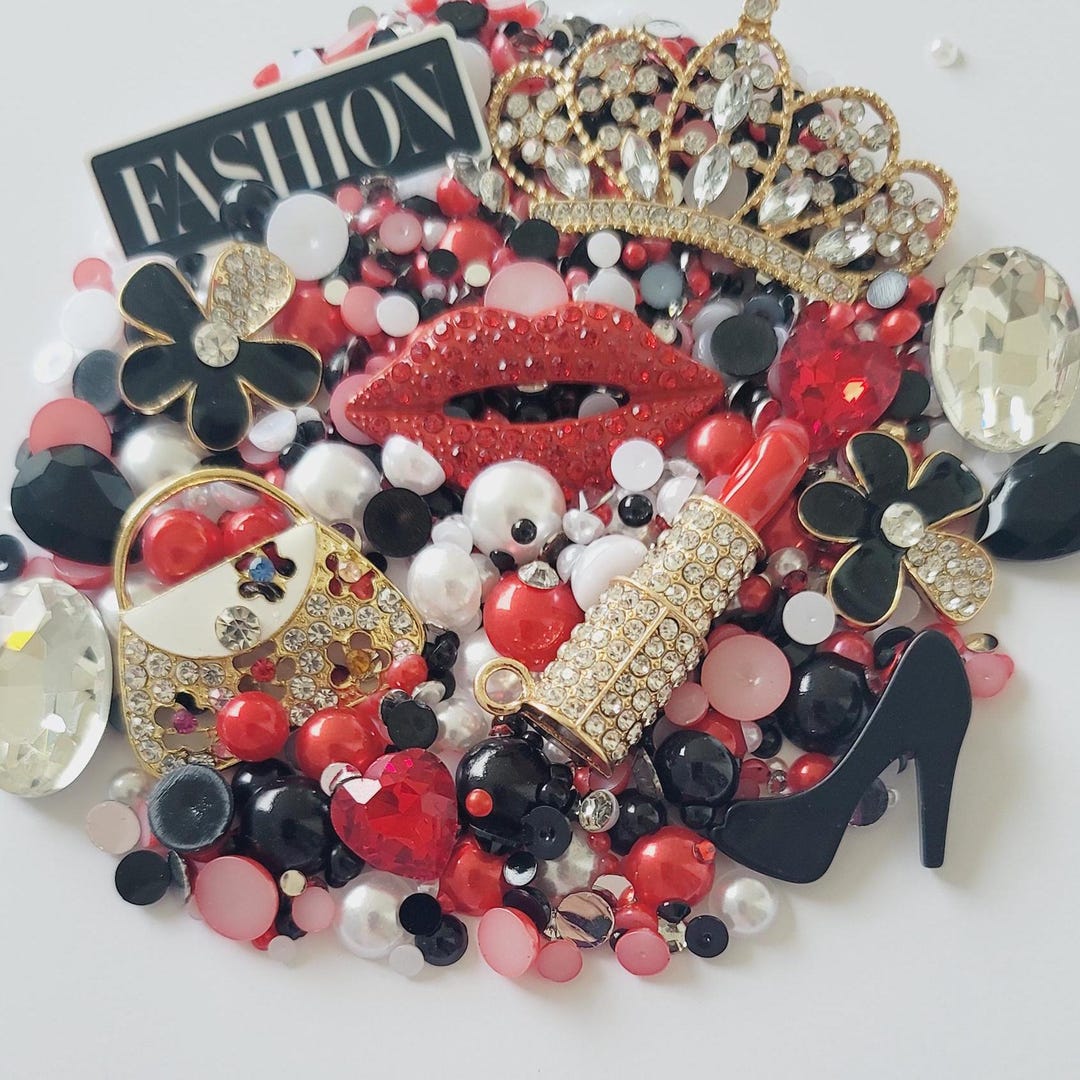 DIY Big Red Rhinestone Lips Lipstick Black Flatback Resin Heels Alloy ...